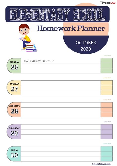 15 Printable Homework Planners Pdf Word Excel Templatelab