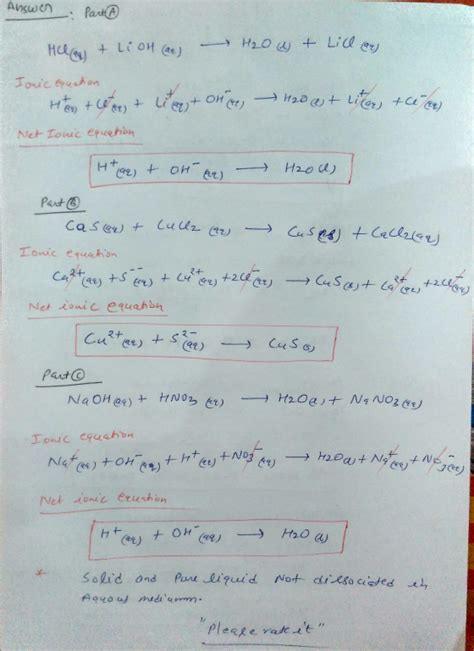 Part A Write Balanced Complete Ionic Equation For Hclaq Liohaq