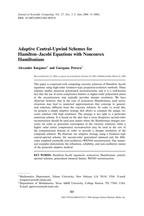 Pdf Adaptive Central Upwind Schemes For Hamilton Jacobi Equations With Nonconvex Hamiltonians