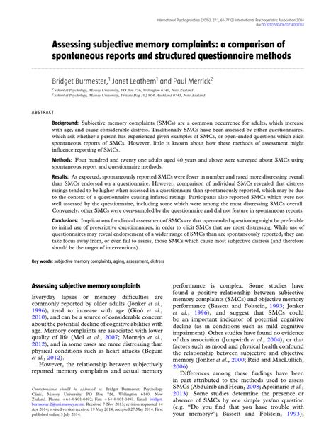 Pdf Assessing Subjective Memory Complaints A Comparison Of