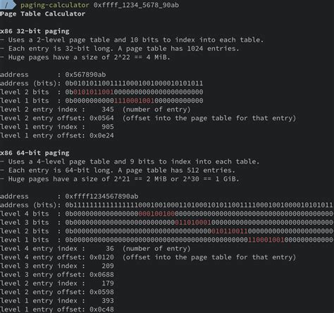 cli utility `paging calculator` see which part of a virtual address is