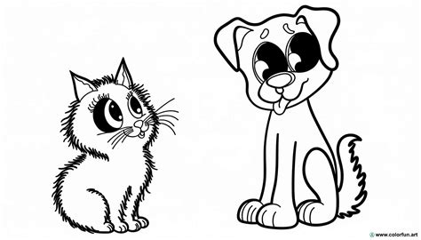 Coloriage De Chat Et Chien Mignon à Télécharger Ou à Imprimer Gratuitement