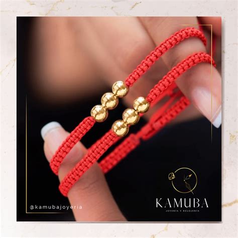 Pulsera Artesanal Hilo Rojo Oro 18k Kamuba Joyería Oro 18k
