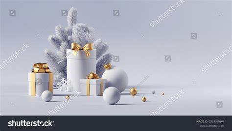 3d Render White Gold Christmas Background Stock Illustration 2223769867