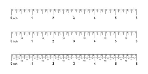 Set Of 6 Inches Scale For Ruler With Markup Numbers And Fractions Math