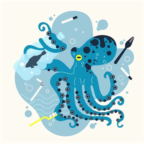 Illustration De Pollution Plastique Océanique Dessinée à La Main