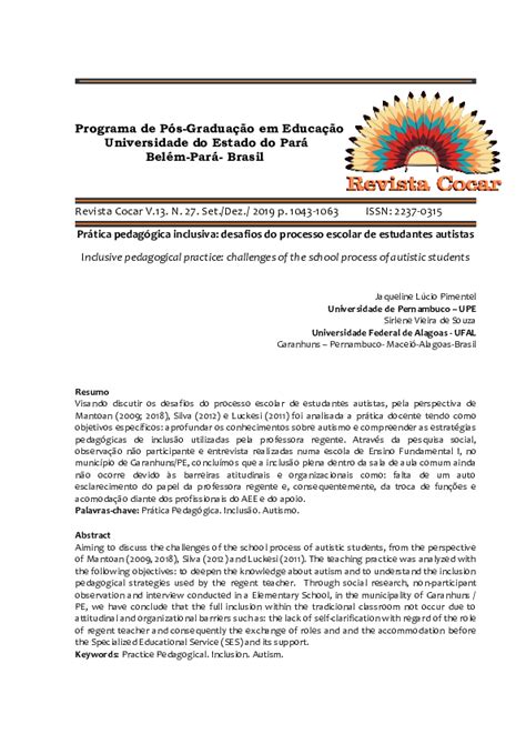 Pdf Prática Pedagógica Inclusiva Desafios Do Processo Escolar De