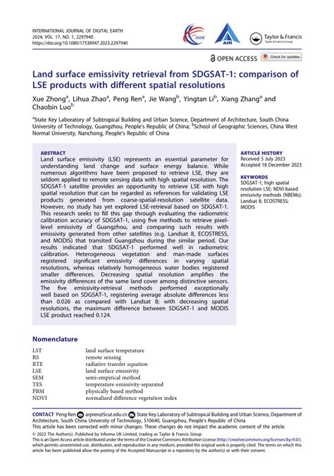Pdf Land Surface Emissivity Retrieval From Sdgsat 1 Comparison Of Lse Products With Different