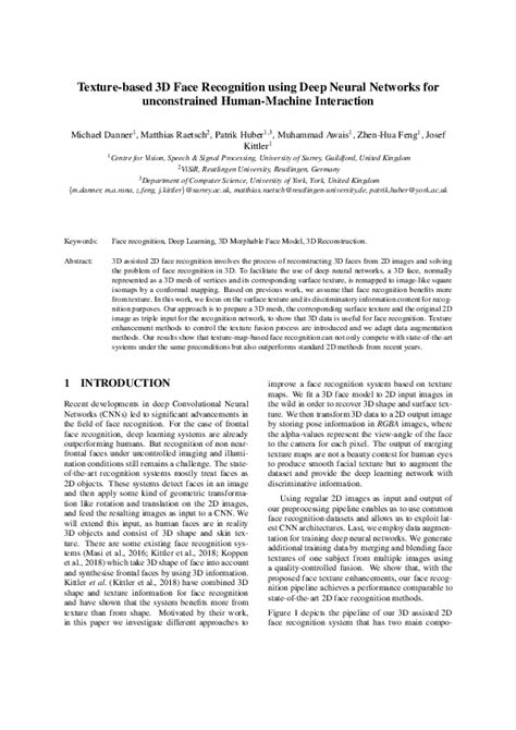 Pdf Texture Based 3d Face Recognition Using Deep Neural Networks For