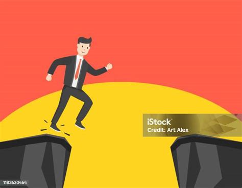 사업가는 바위의 틈을 통해 점프 비즈니스 성공 도전 위험 용기의 상징 플랫 만화 스타일입니다 벡터 그림입니다 개념에 대한 스톡 벡터 아트 및 기타 이미지 Istock