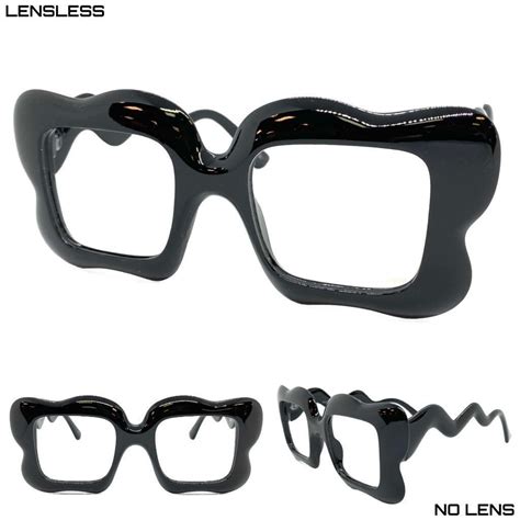 Oversized Exaggerated Funky Retro Black Lensless Eye Glasses Frame Only