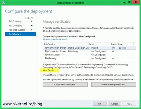 Configuring Certificates In 2012 R2 Remote Desktop Services RDS