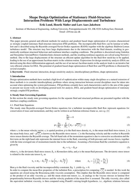 Pdf Shape Design Optimisation Of Stationary Fluid Structure Interaction Problems With Large