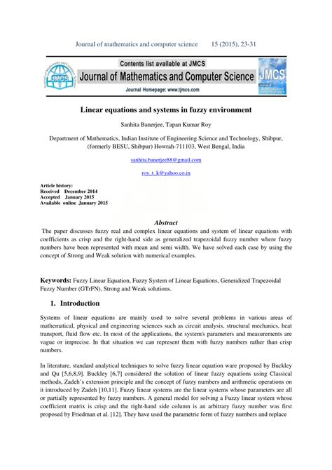 Pdf Linear Equations And Systems In Fuzzy Environment