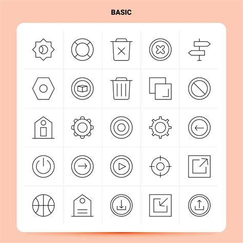 Outline 25 Basic Icon Set Vector Line Style Design Black Icons Set