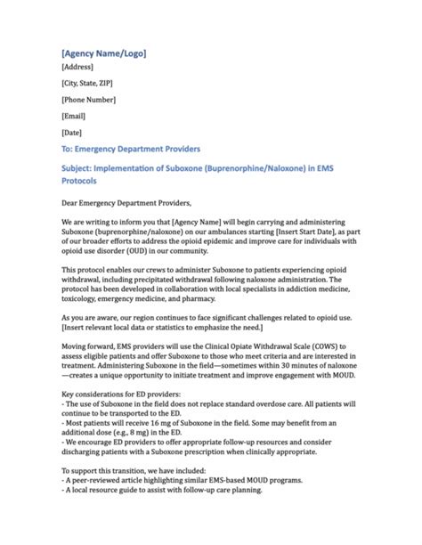 Ems To Ed Buprenorphine Protocol Notification Letter Template Mn Bridge