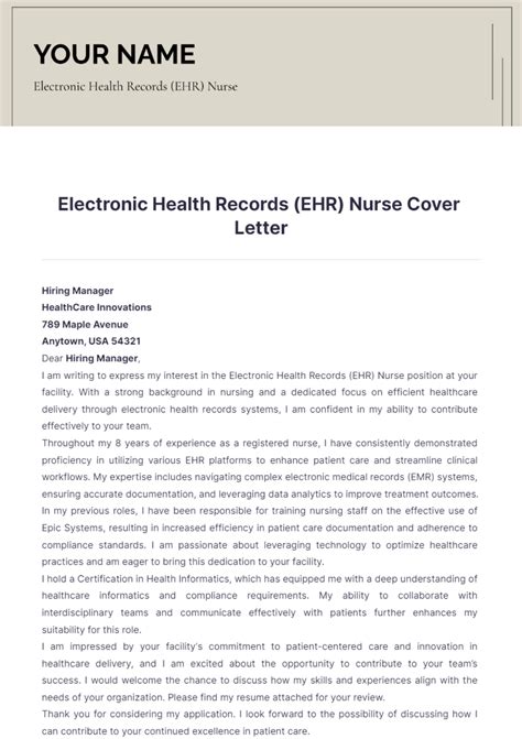 Free Electronic Health Records Ehr Nurse Cover Letter Template To