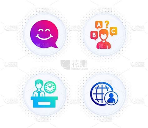 演示时间笑脸和测验测试图标设置国际招聘的迹象报告 聊天 面试向量