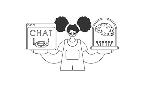 Girl Grasps Ai Mockup Portrayed In Linear Vector Illustration 29272244
