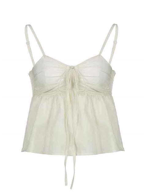 Emmiol Free Shipping 2024 Solid Color Pleated Lace Up Cami Top Apricot S In Cami Tops Online