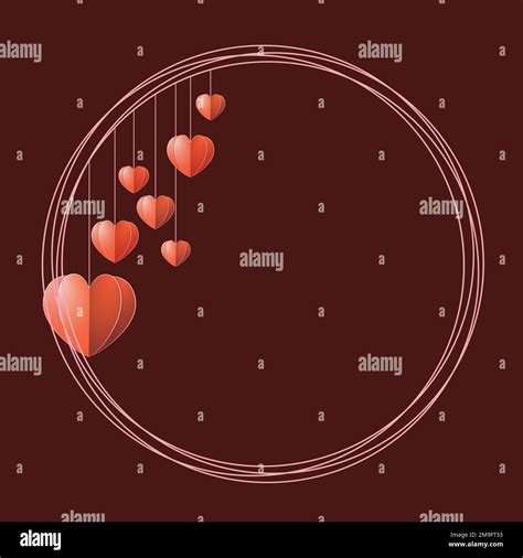 Red Template For Valentine S Day Card With Paper Hearts On A String