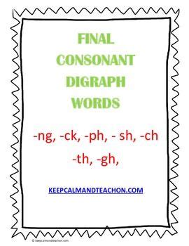 Final Consonant Digraph Charts Digraphs Chart Digraph Words Digraph