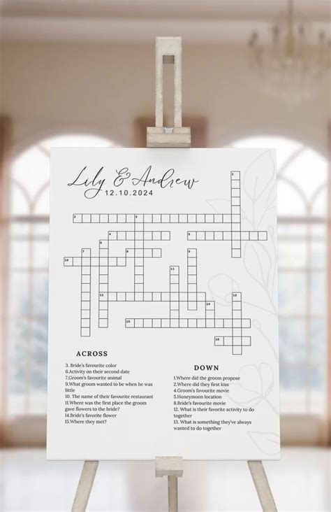 Personalized Wedding Crossword Puzzle Custom Wedding Activity Lawn