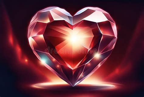 Shiny Red Ruby Crystal Heart Shape Generative Ai Stock Illustration