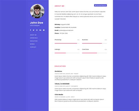 One Page Bootstrap Resume Template TheDezign