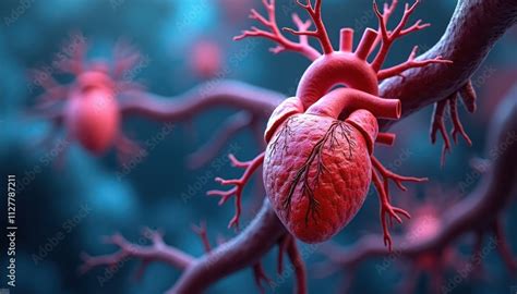 Detailed Illustration Of Human Heart Within Complex Cellular Structure