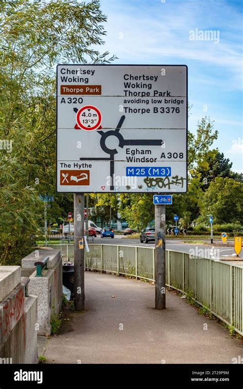 A Large Road Sign At The End Of Staines Bridge In Staines Upon Thames