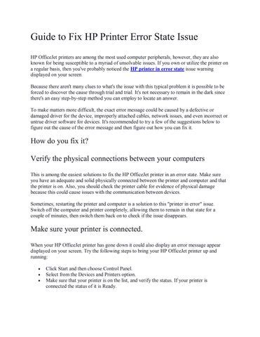 Guide To Fix HP Printer Error State Issue By Emilee Boone Issuu