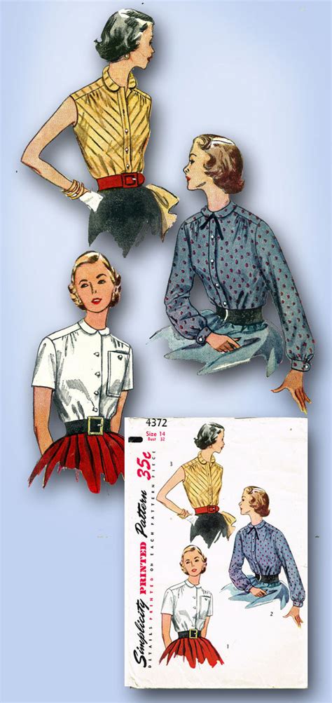 1950s Vintage Simplicity Sewing Pattern 4372 Uncut Misses Bias Blouse