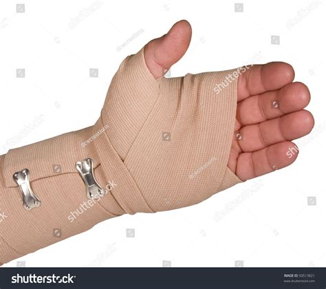 Left Hand Wrapped In An Ace Bandage Isolated With Clipping Path At This