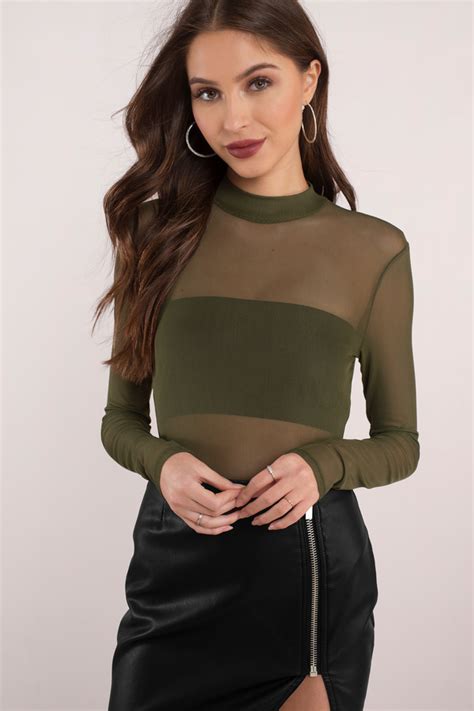 Sexy Olive Bodysuit Mock Neck Bodysuit Olive Bodysuit 20 Tobi Us