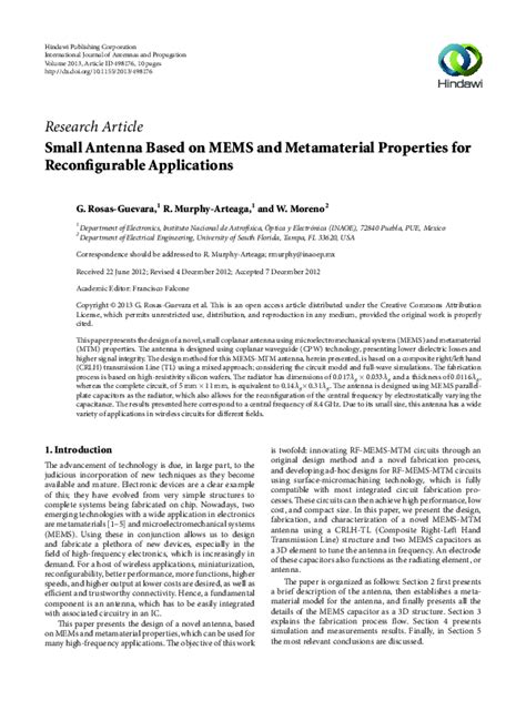 Pdf Small Antenna Based On Mems And Metamaterial Properties For Reconfigurable Applications