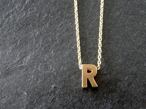 Gold Initial Letter R Necklace Personalized Necklace Wedding Etsy