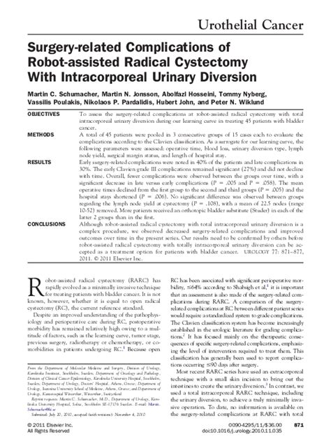 Pdf Surgery Related Complications Of Robot Assisted Radical Cystectomy With Intracorporeal