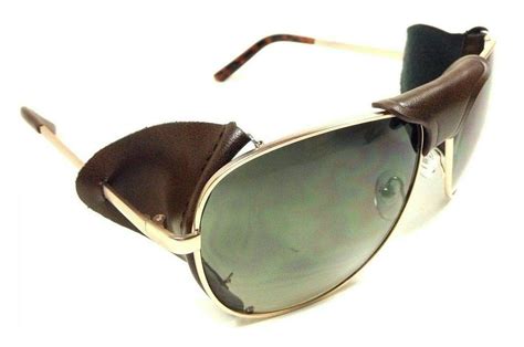 Buy Retro Aviator Sunglasses Wfaux Leather Bridge And Side Shields Gold