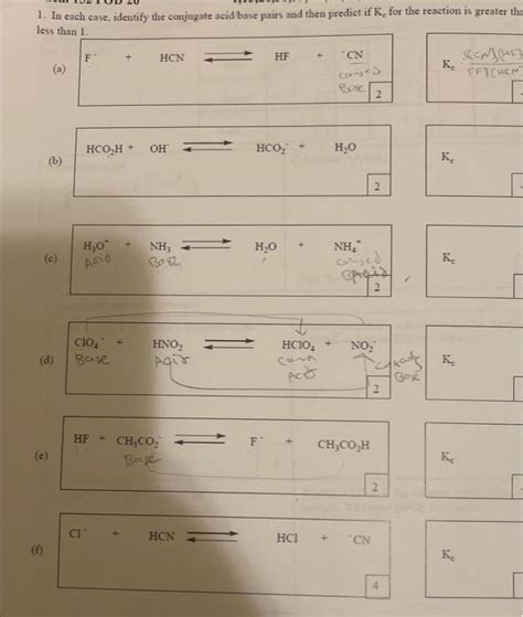 1 In Each Case Identify The Conjugate Acid Base Chegg