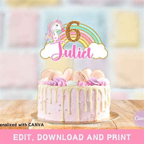Printable Unicorn And Rainbow Cake Topper Etsy