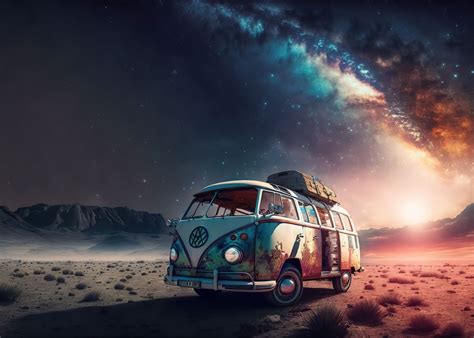 Hippie Van In Space Poster Picture Metal Print Paint By Lauren