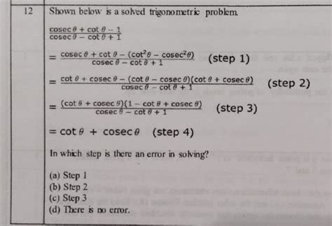 12shown Below Is A Solved Trigonometric Secθ−cotθ 1cosecθ Co