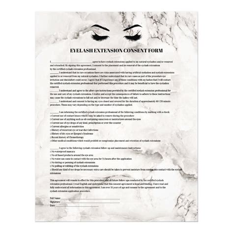 Glamorous Marbled Eyelash Extension Consent Form Flyer Zazzle