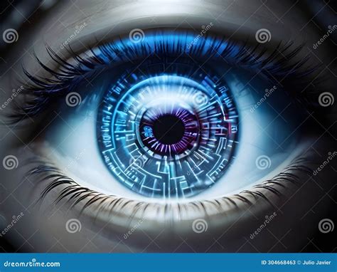 Eye Of The Person With Embedded Binary Code In Eyeball Stock