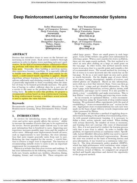 Deep Reinforcement Learning For Recommender Systems Pdf Cognition