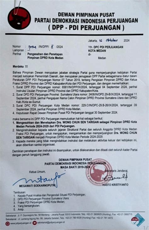 Wong Chun Sen Tarigan Jadi Ketua DPRD Kota Medan 2024 2029 SKnya Sudah Keluar AgioDeli Id