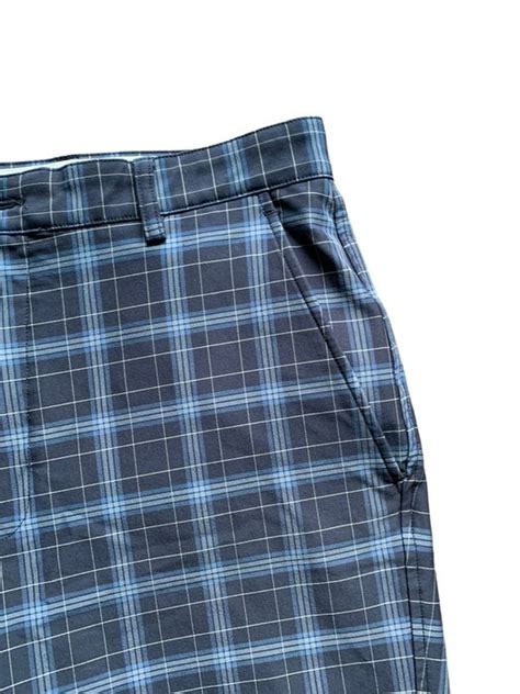 Footjoy Mens Flat Front Plaid Golf Shorts Blue And Gray Spandex Grailed