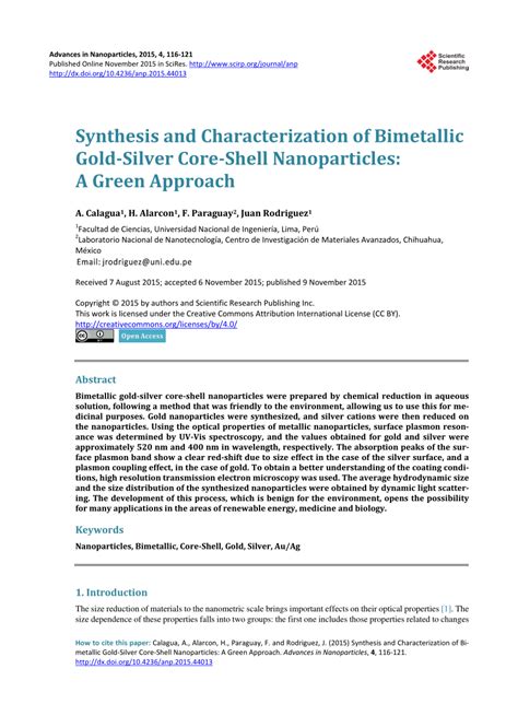 Pdf Synthesis And Characterization Of Bimetallic Gold Silver Core