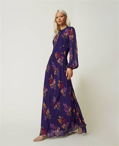 Vestido Largo De Georgette De Flores Y Lunares Mujer Estampado